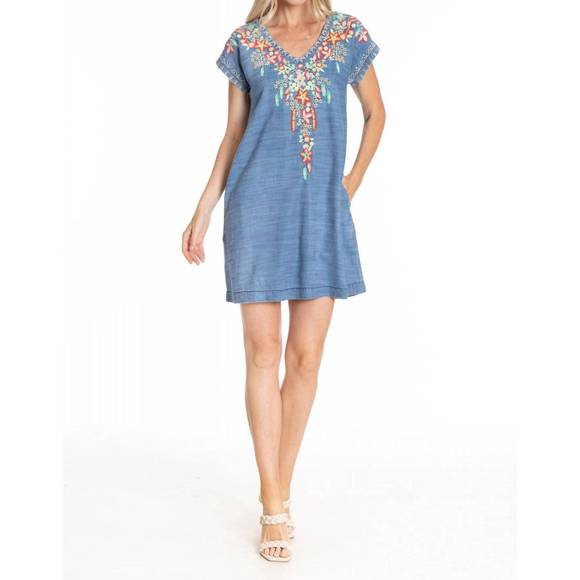 Apny | Dresses | New Apny Floral Embroidered Vneck Dress In Indigo ...